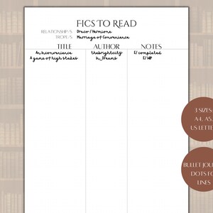 Fanfiction Journal Printable to Be Read List, Reading Tracker, Reading ...