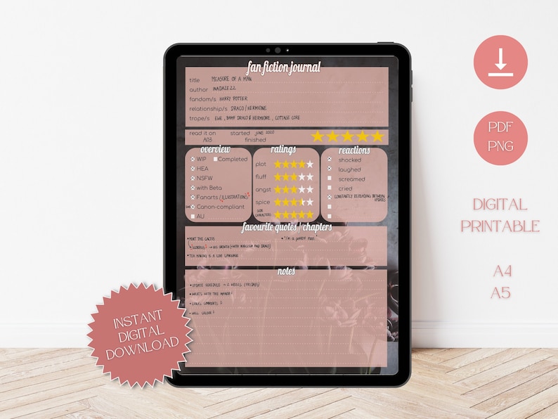 Digital Fan Fiction Tracker Sheet | Printable | Reading Journal | Log ...