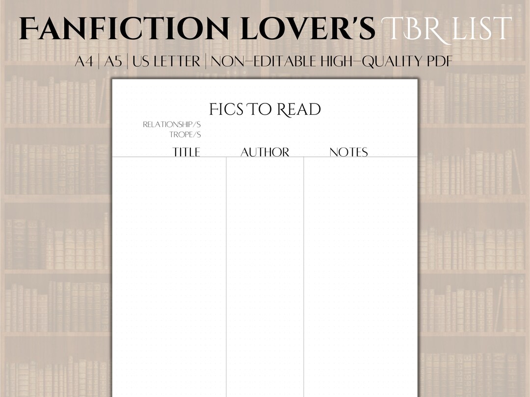 Fanfiction Journal Printable to Be Read List, Reading Tracker, Reading ...