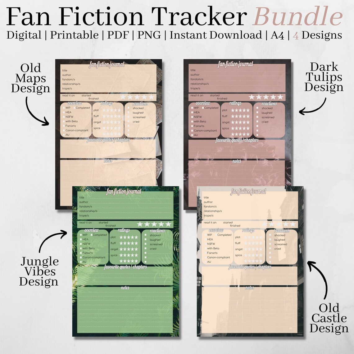 Fanfiction Tracker Sheet Set Printable Bundle Reading - Etsy