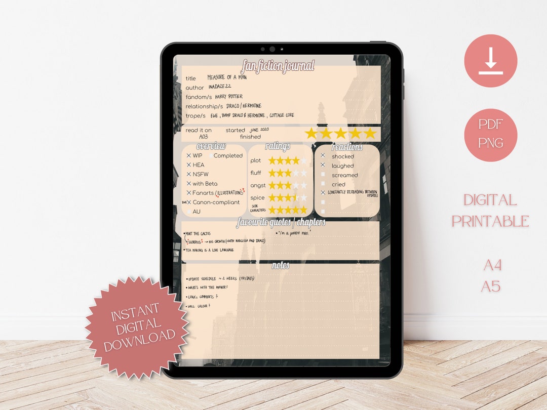 Digital Fan Fiction Tracker Sheet | Printable | Reading Journal | Log ...