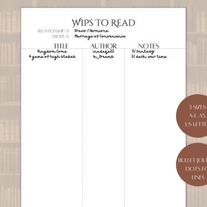 WIP Fanfiction Journal Printable to Be Read List, Reading Tracker, Reading Log, Alternative ...