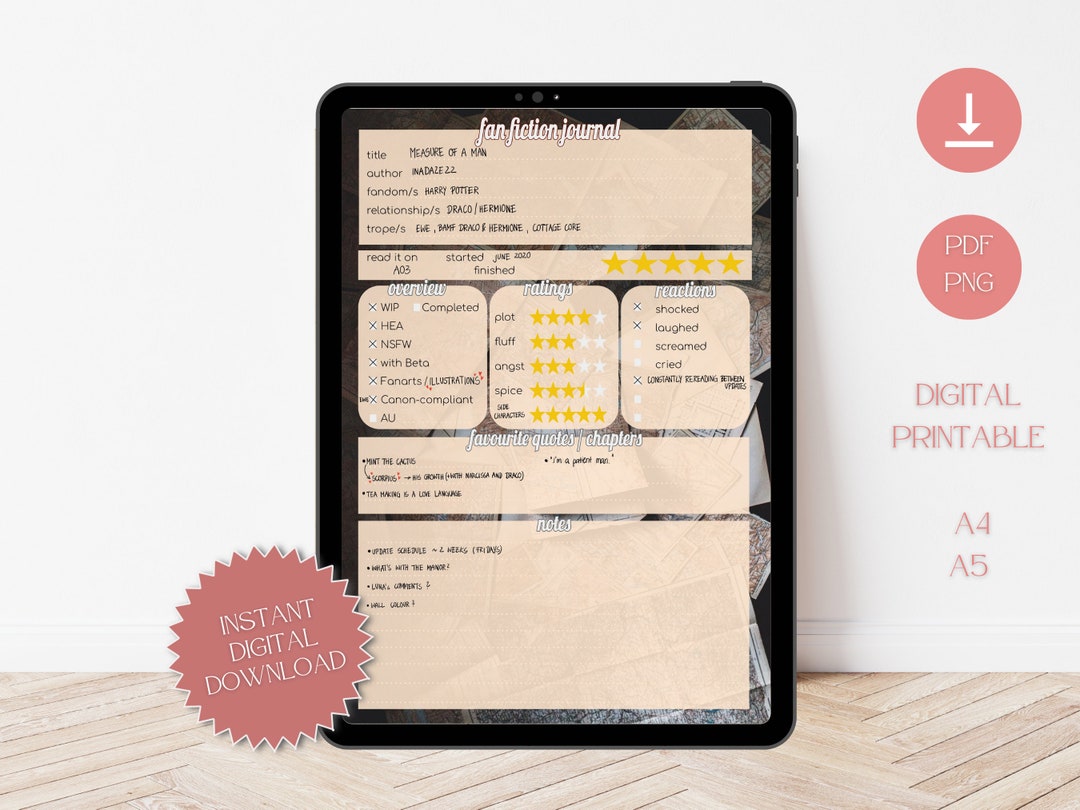 Digital Fan Fiction Tracker Sheet | Printable | Reading Journal | Log ...
