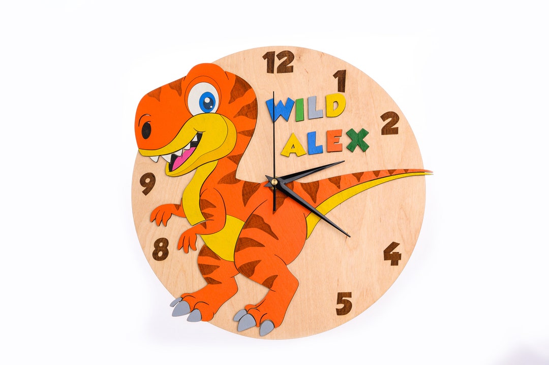 Dinosaur T-rex Wall Clock Wooden Wall Clock Newborn Gift Handmade Gift ...