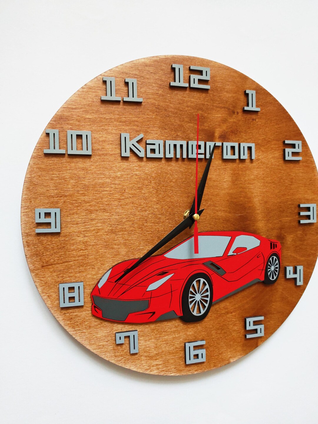 Custom Name Kids Clock With Race Car | Boys Wall Clock | Car Bedroom ...
