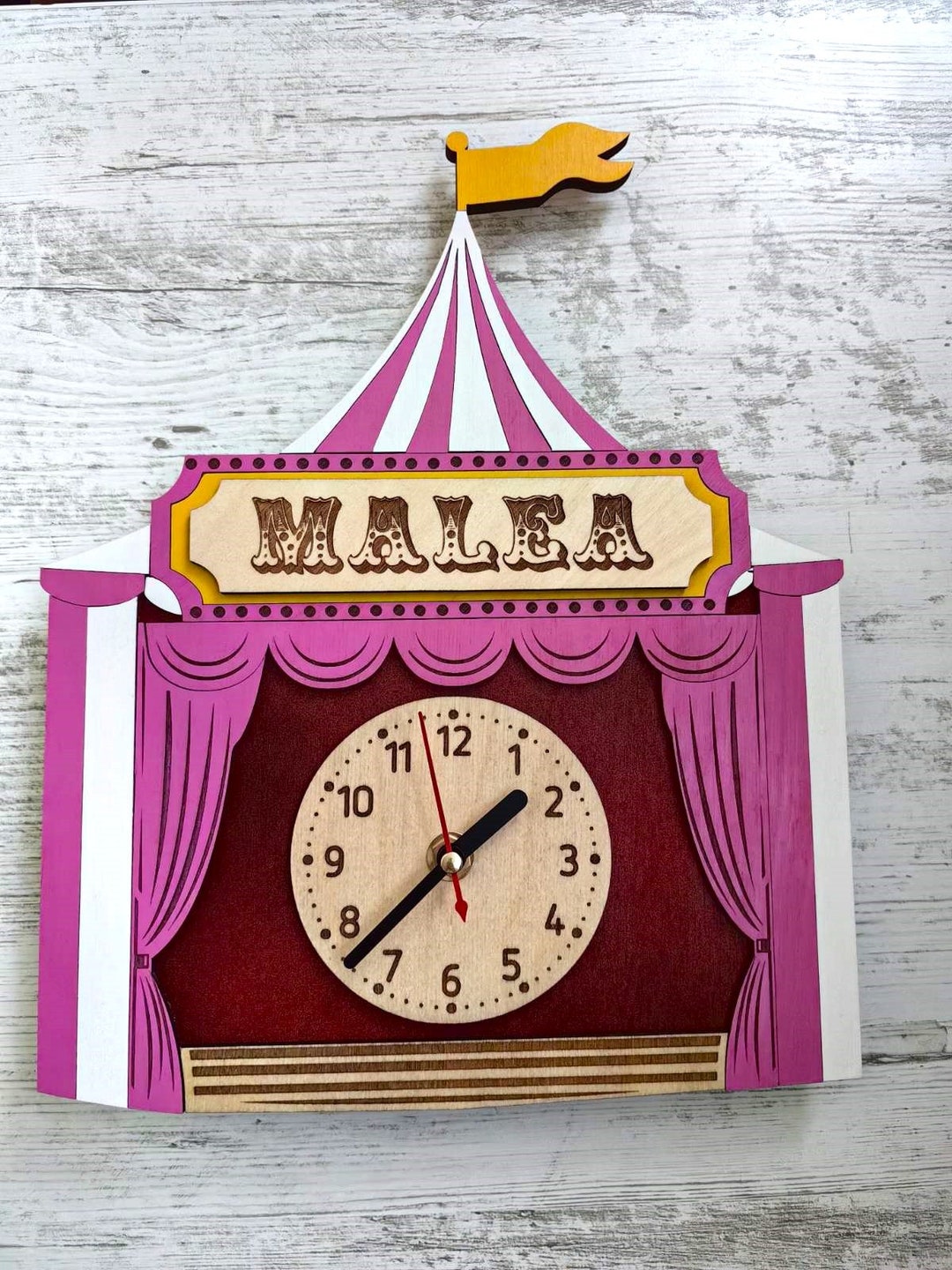 Personalized Circus Tent Wooden Wall Clock, Custom Name Nursery Decor ...