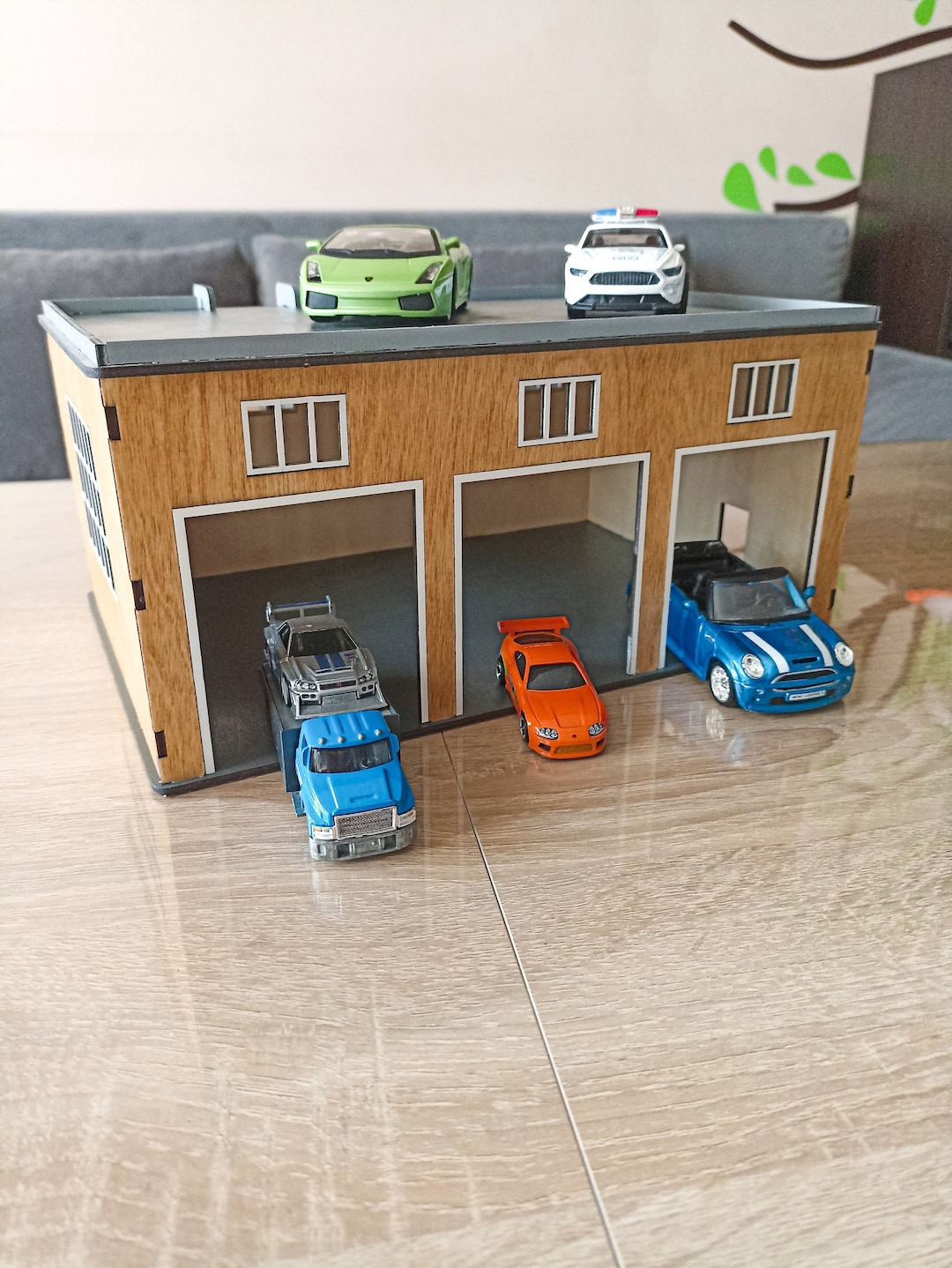 3 Car Garage With Easy-to-use Ramp, Miniature Toy Car Garage, Dollhouse ...