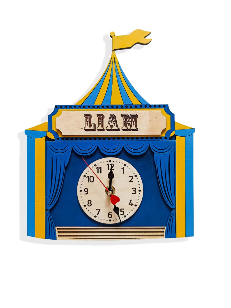 Personalized Circus Tent Wooden Wall Clock, Custom Name Nursery Decor ...
