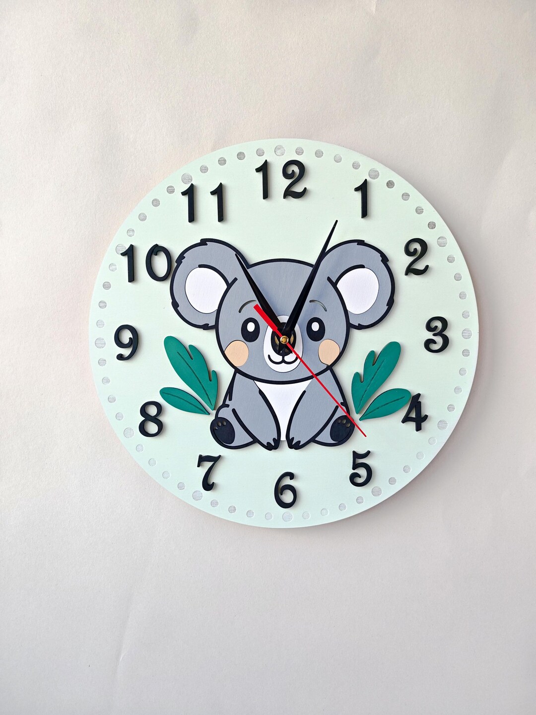Koala Wall Clock, Nursery Room Wooden Clock, Woodland Animal Cartoon ...