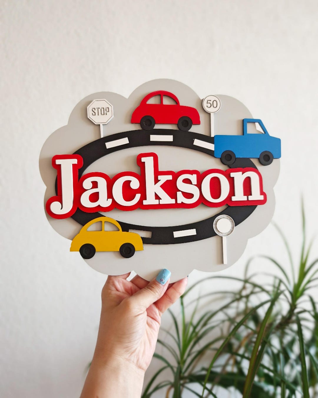Custom Car Theme Name Sign– 3D Wooden Decor for Boys Room ...