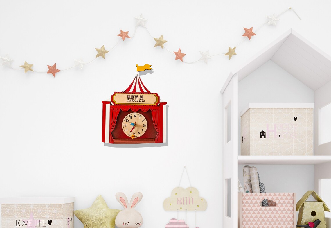 Unique Wall Clock Perfect Kids Room Decor Children's Circus Theme ...
