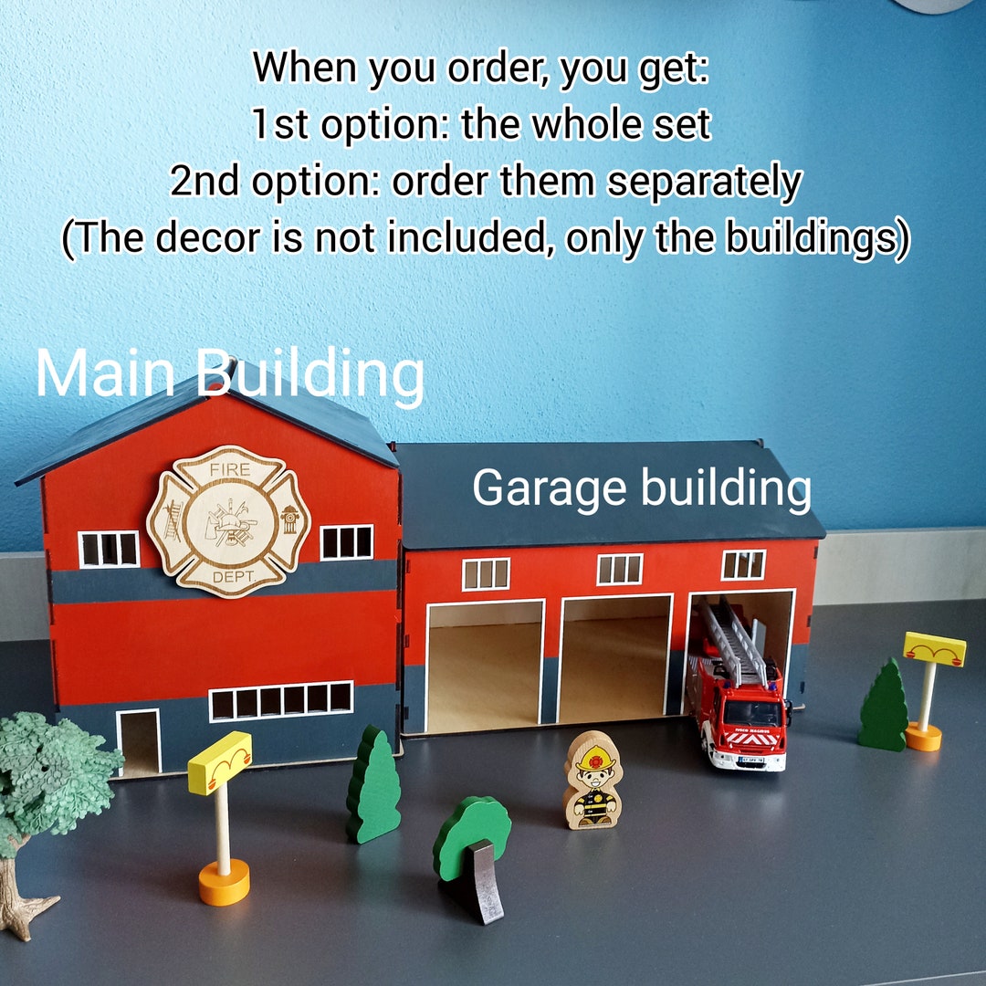 3D Model Fire Department Building, Wooden Toy for Boys, Miniature Scale ...