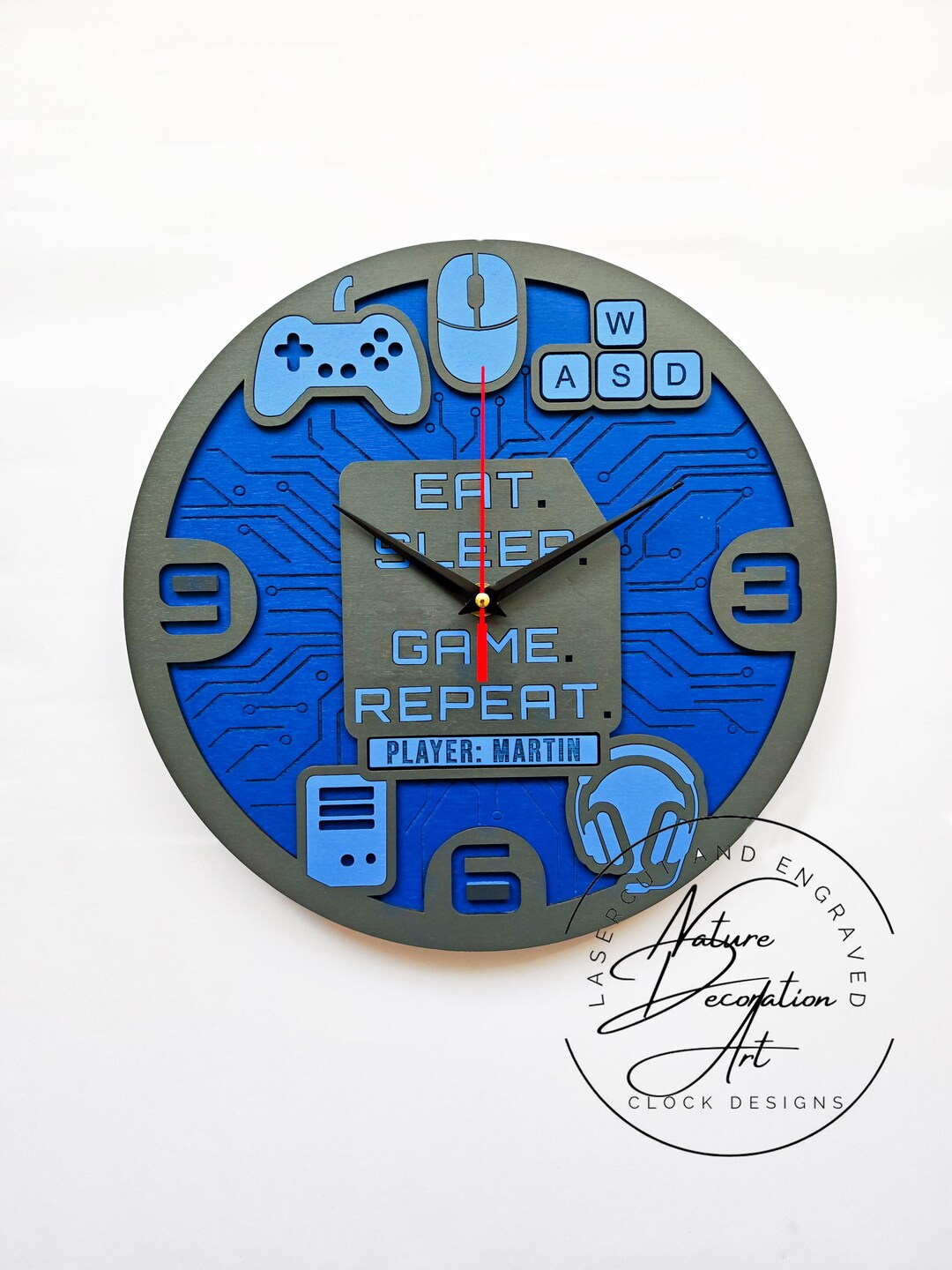 Unique Gamer Wall Clock for Boys Room - Personalized Gift for Kids ...
