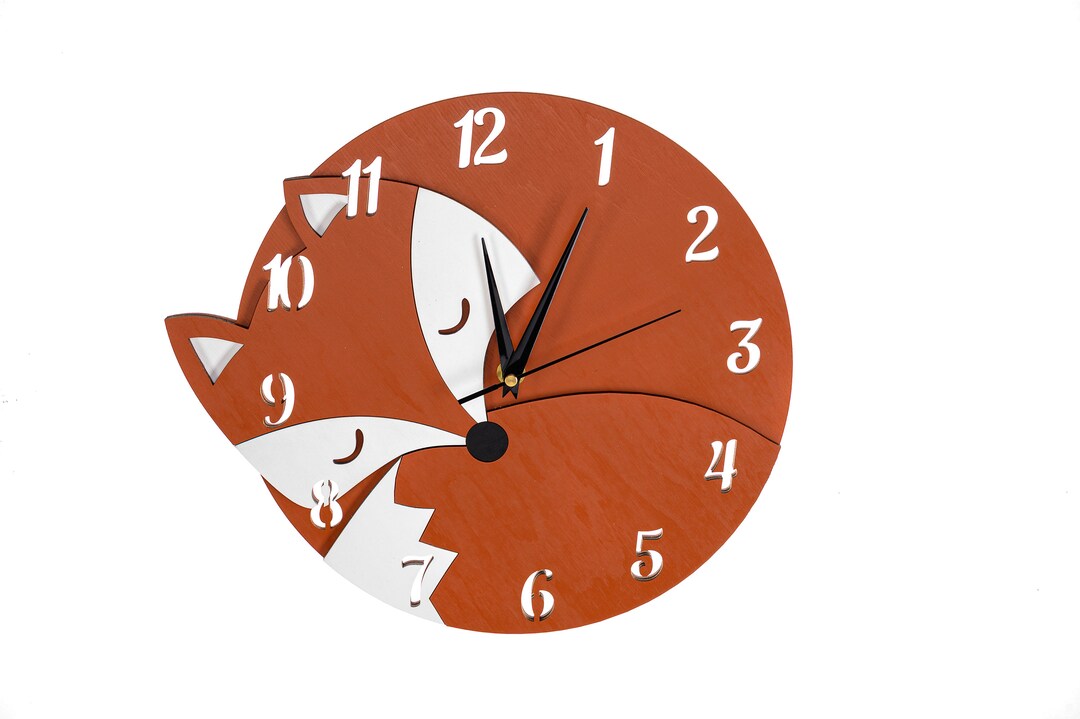 Fox Wall Clock Wooden Wall Clock Nursery Room Silent Movement - Etsy