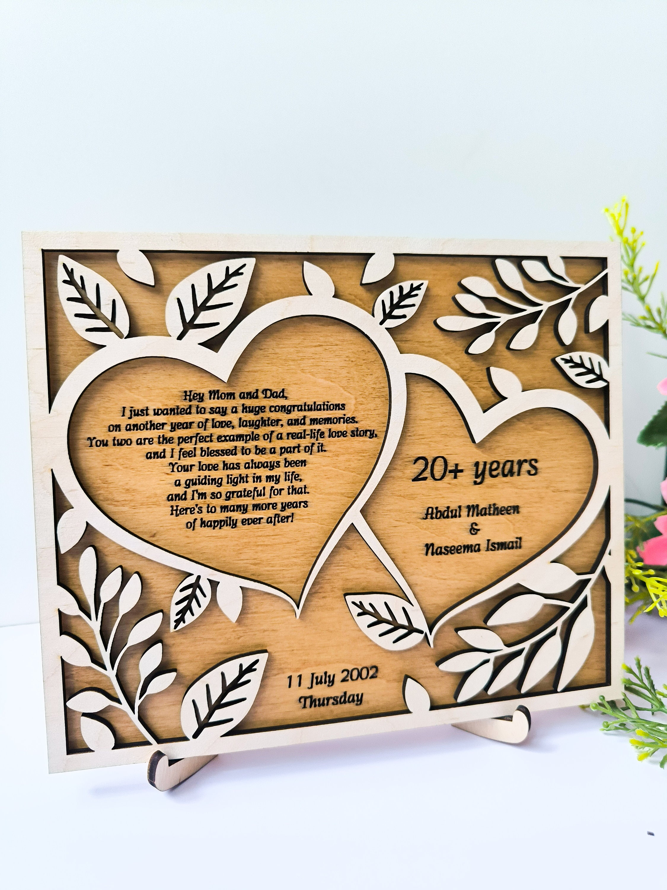 Anniversary Couple's Gift, Overlapping Hearts Easel Stand, Personal ...