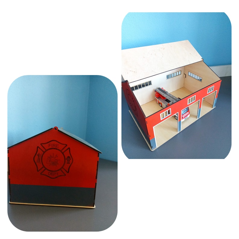 3D Model Fire Department Building, Wooden Toy for Boys, Miniature Scale ...