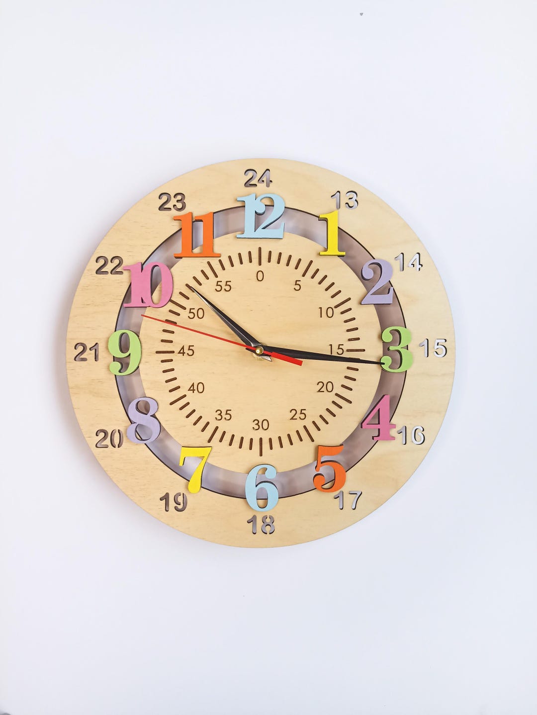Wooden Wall Clock for Children, Easy to Learn Time Clock, Teaching Time ...