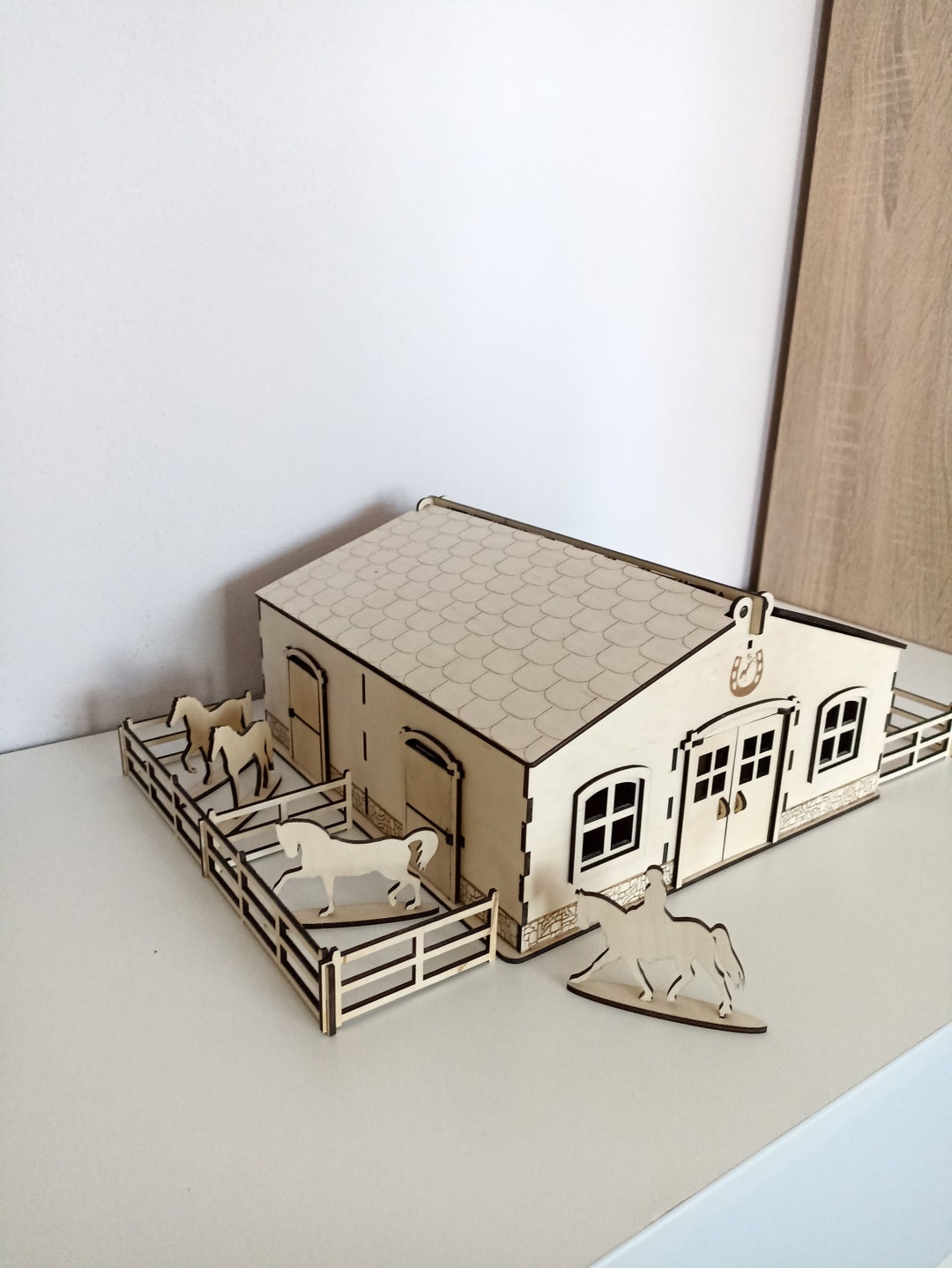 Wooden Horse Stable Farmhouse Style Barn for Equine Friends Lights ...