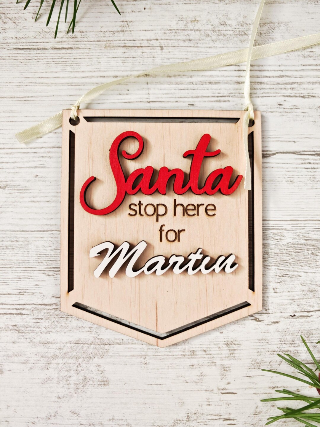 Personalized Wooden “santa Stop Here” Sign – Door or Christmas Tree ...