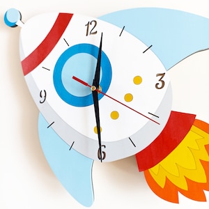 Rocket Wall Clock Nursery Room Wall Clock Silent Movement Wall Clock ...