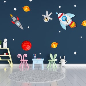 Rocket Wall Clock Nursery Room Wall Clock Silent Movement Wall Clock ...
