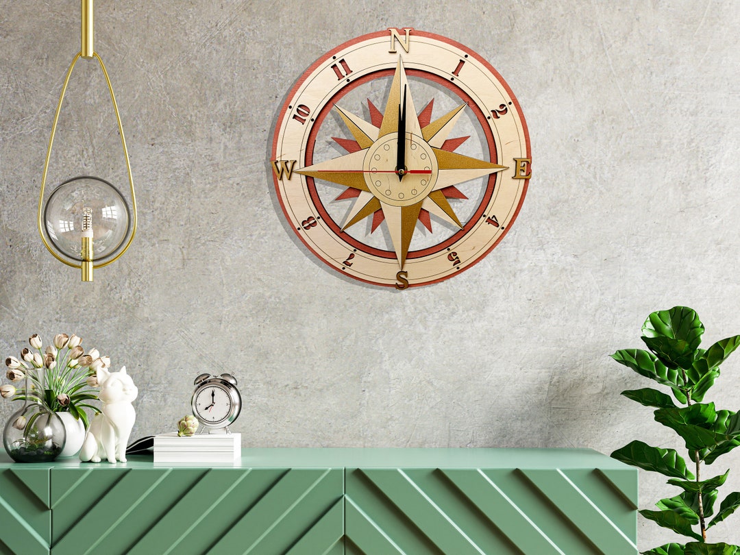 Compass Wall Clock Home Decor Clock Unique Wall Clock Compass Clock ...