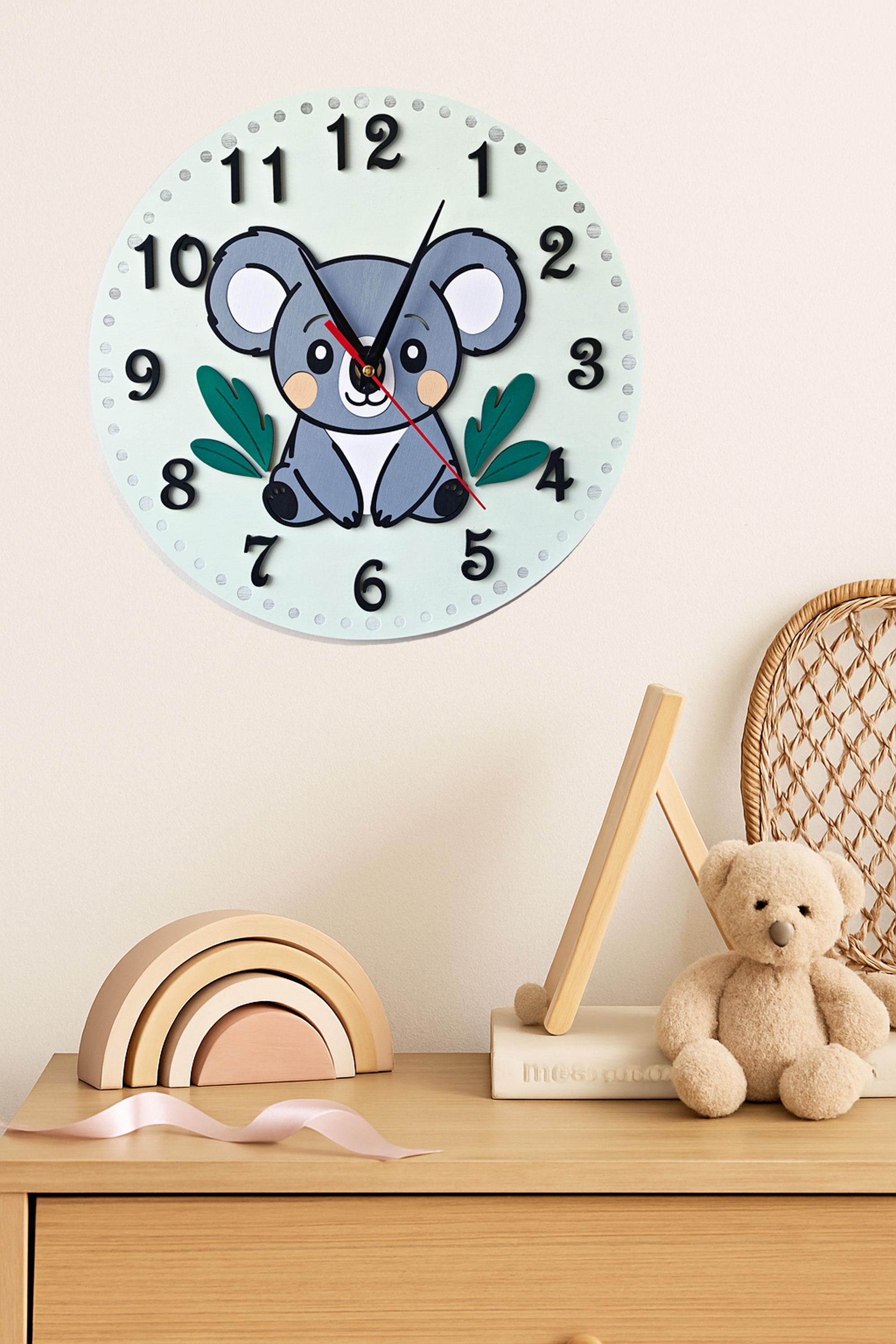 Koala Wall Clock, Nursery Room Wooden Clock, Woodland Animal Cartoon ...