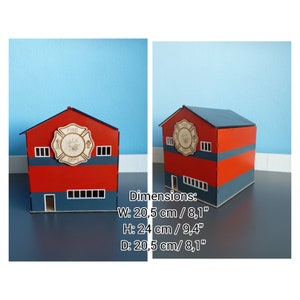 3D Model Fire Department Building, Wooden Toy for Boys, Miniature Scale ...