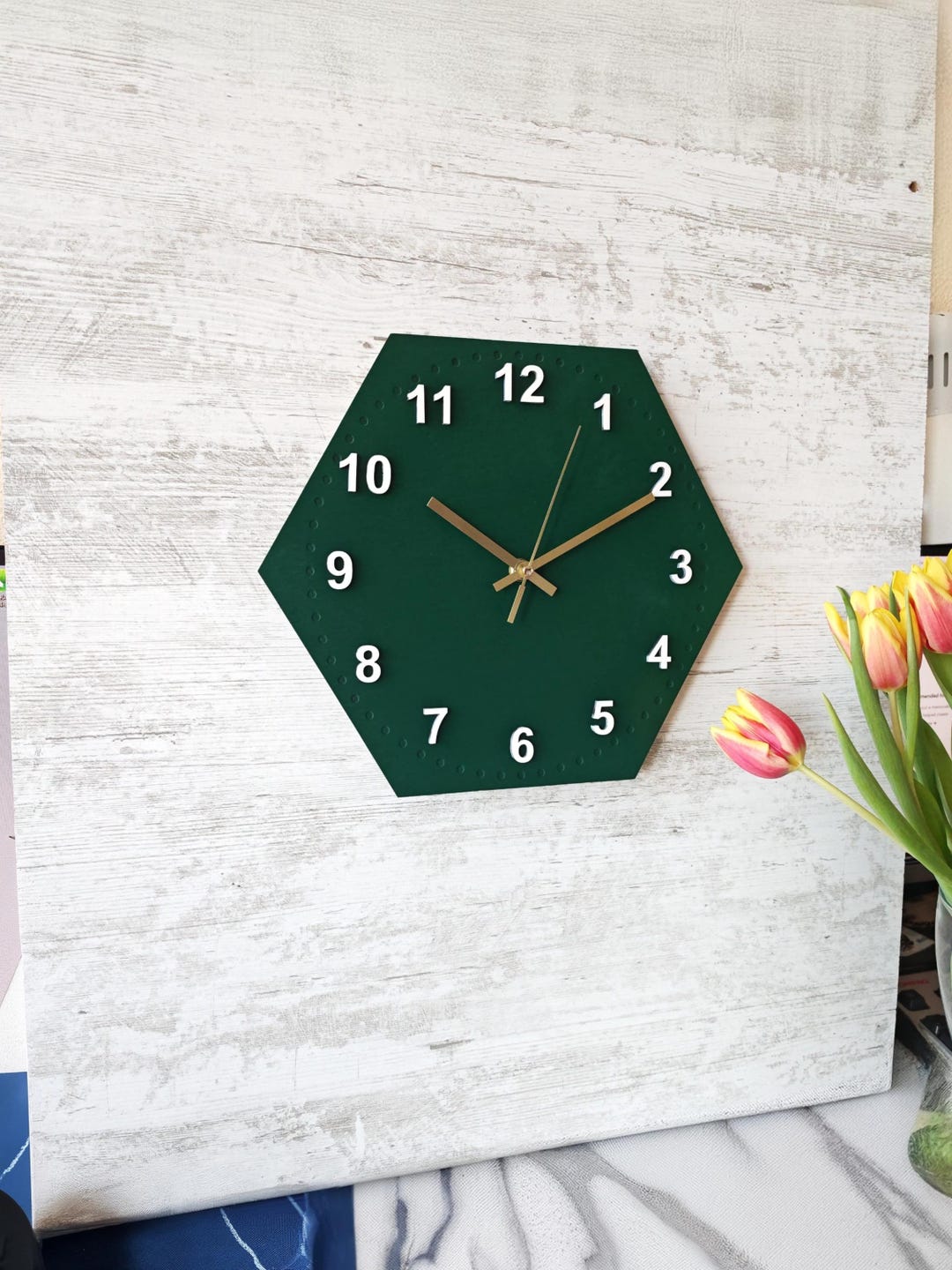 Hexagon Wooden Wall Clock for Living Room, Customized Color and Silent ...