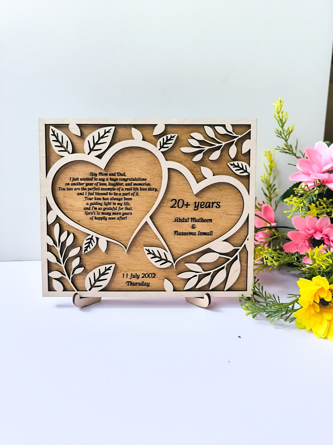 Anniversary Couple's Gift, Overlapping Hearts Easel Stand, Personal ...