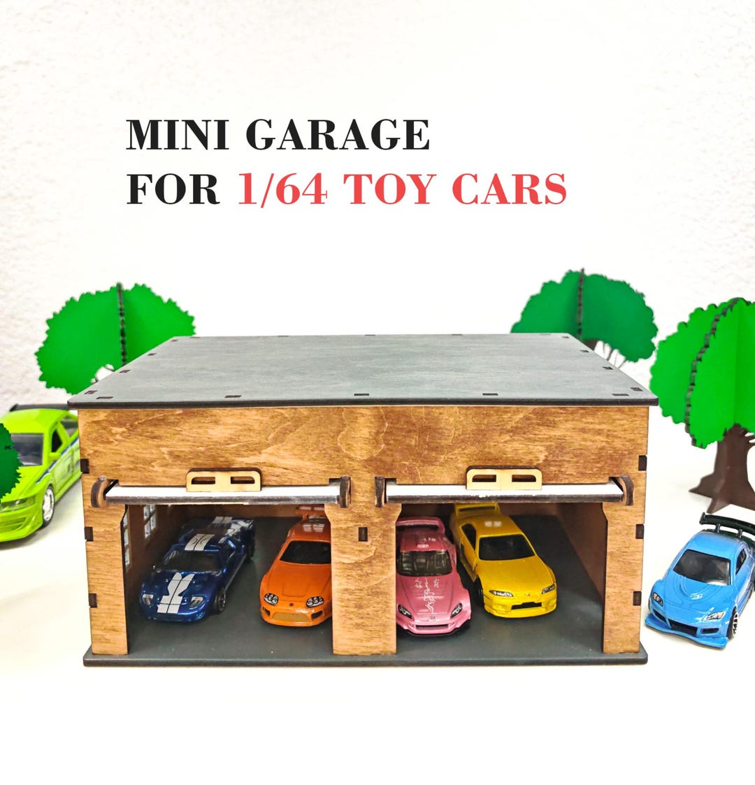 Wooden Mini Garage for 1/64 Scale Toy Cars With Sliding Doors, Gift ...