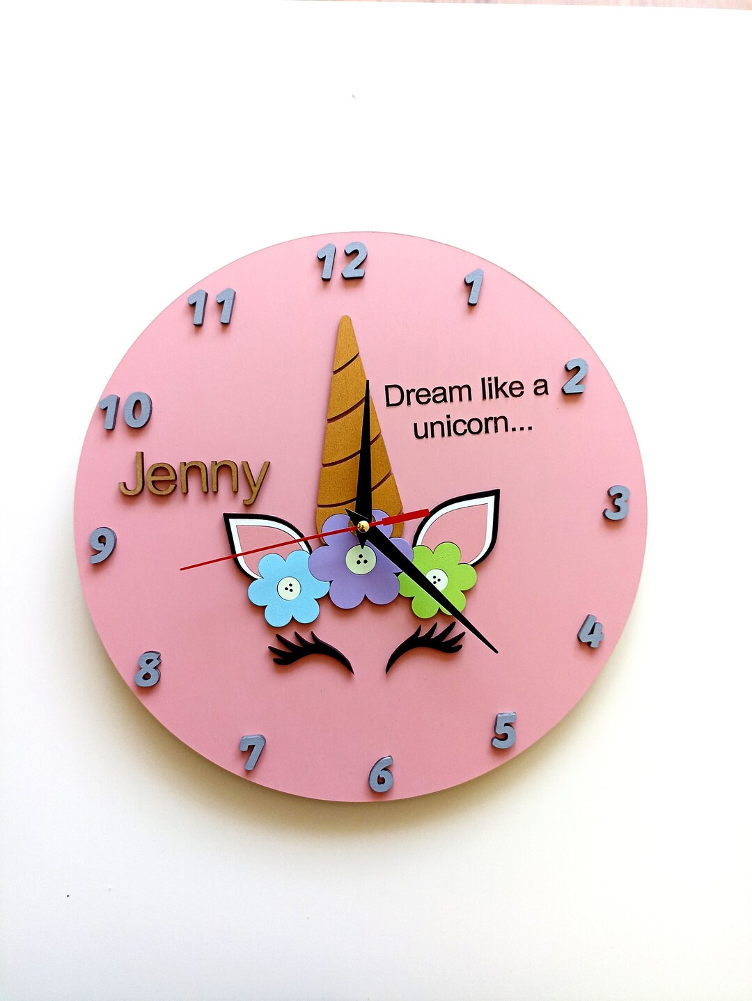 Magical Pink Unicorn Wall Clock With Personalised Name - Enhance the ...