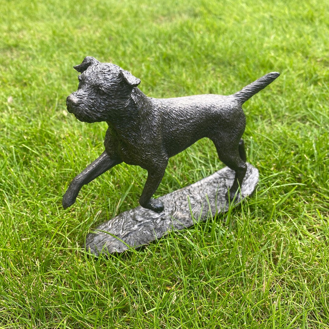 Border Terrier Leaping Dog Sculpture Figurine, Cold Cast Bronze Resin ...