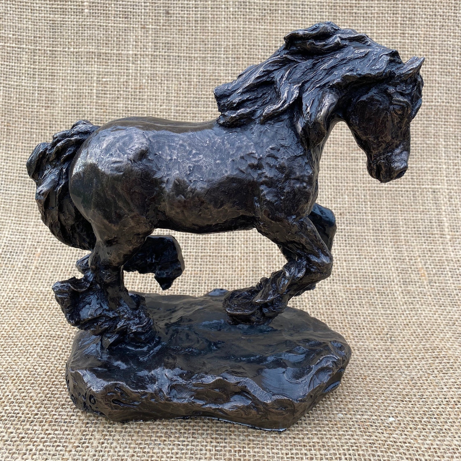 Heavy Draft Horse Cantering Sculpture Figurine | Cold Cast Bronze Resin ...