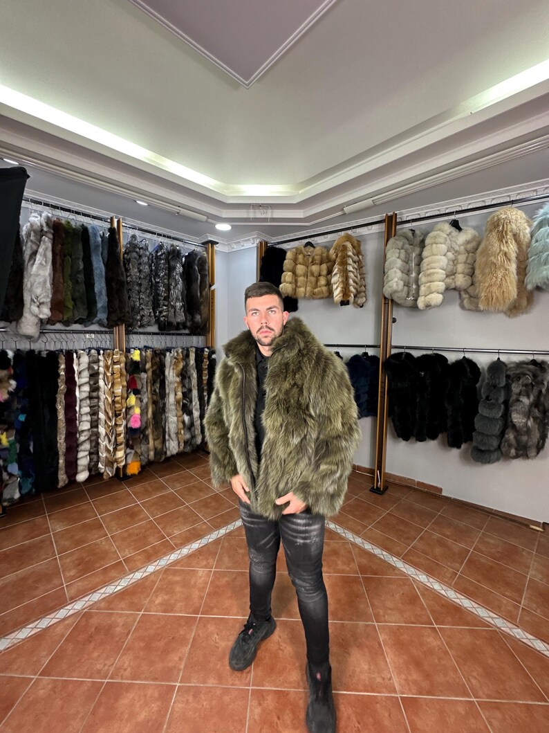 Green Fox Fur Men Jacket - Etsy