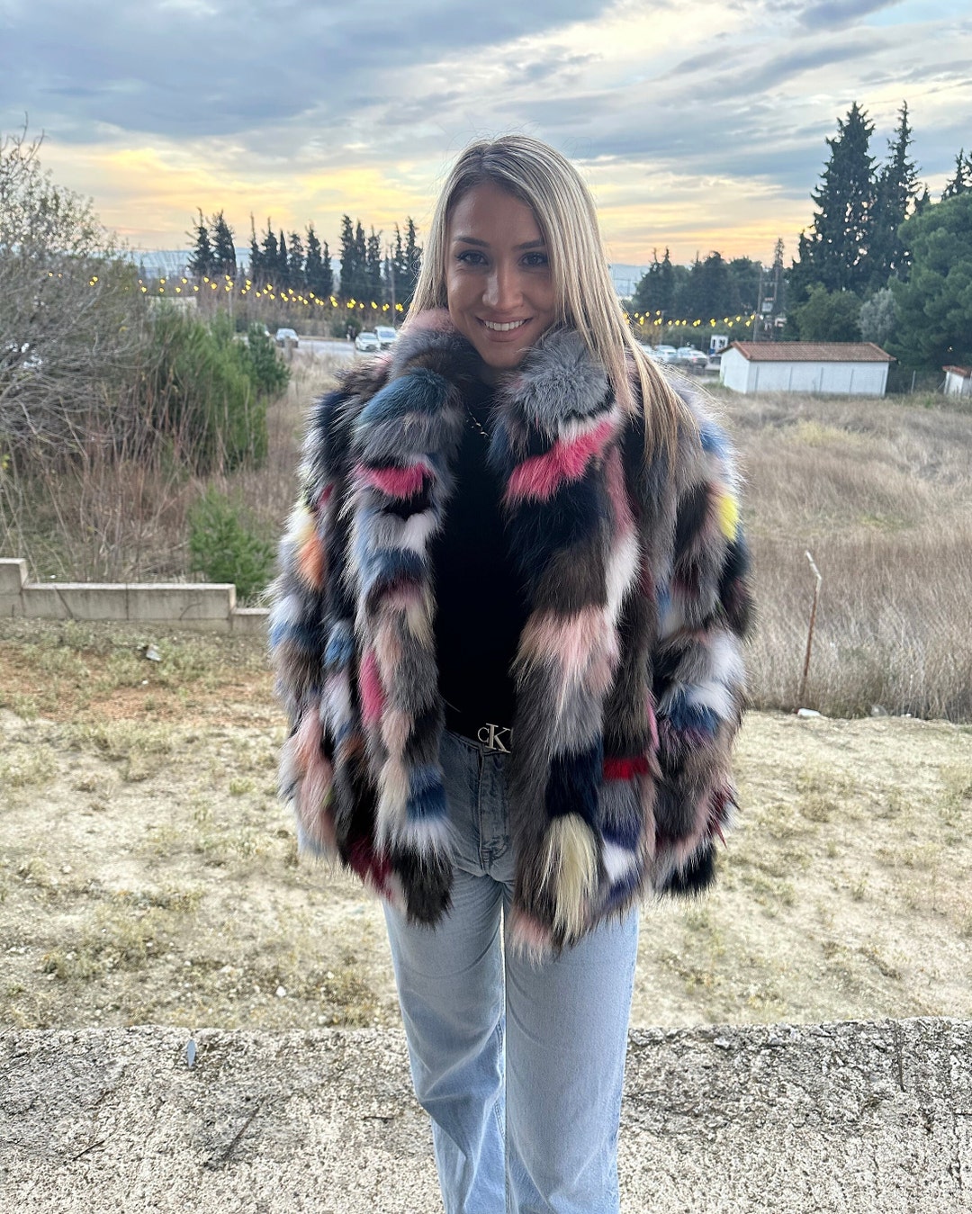 Multicolor Fox Fur Jacket - Etsy