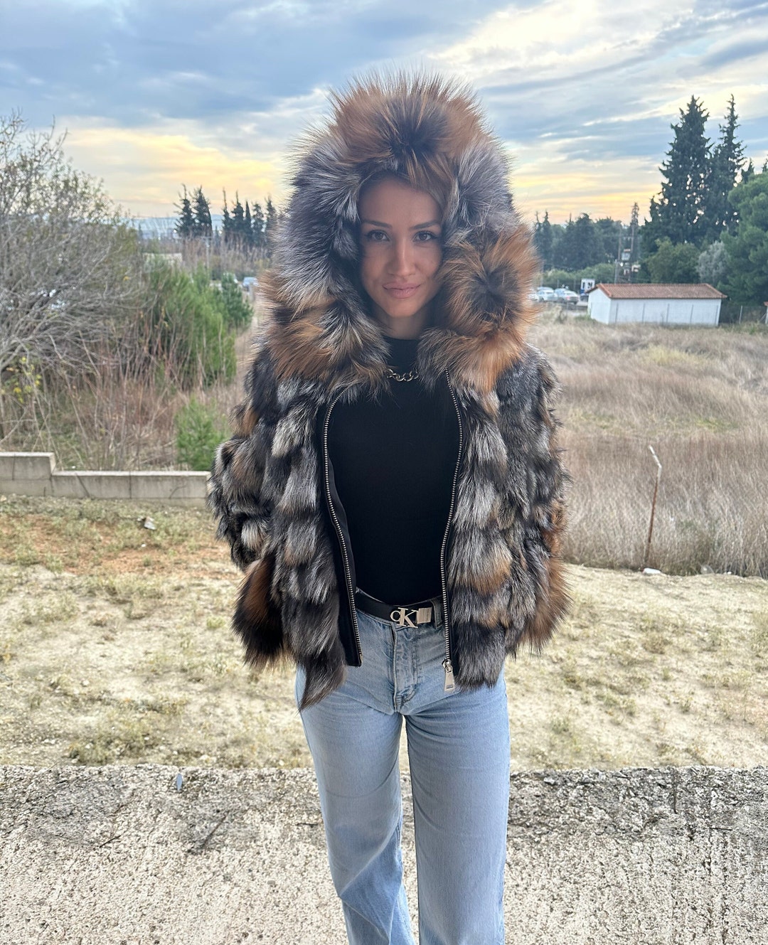 Style Cross Fox Fur Hooded Jacket(exclusive) - Etsy