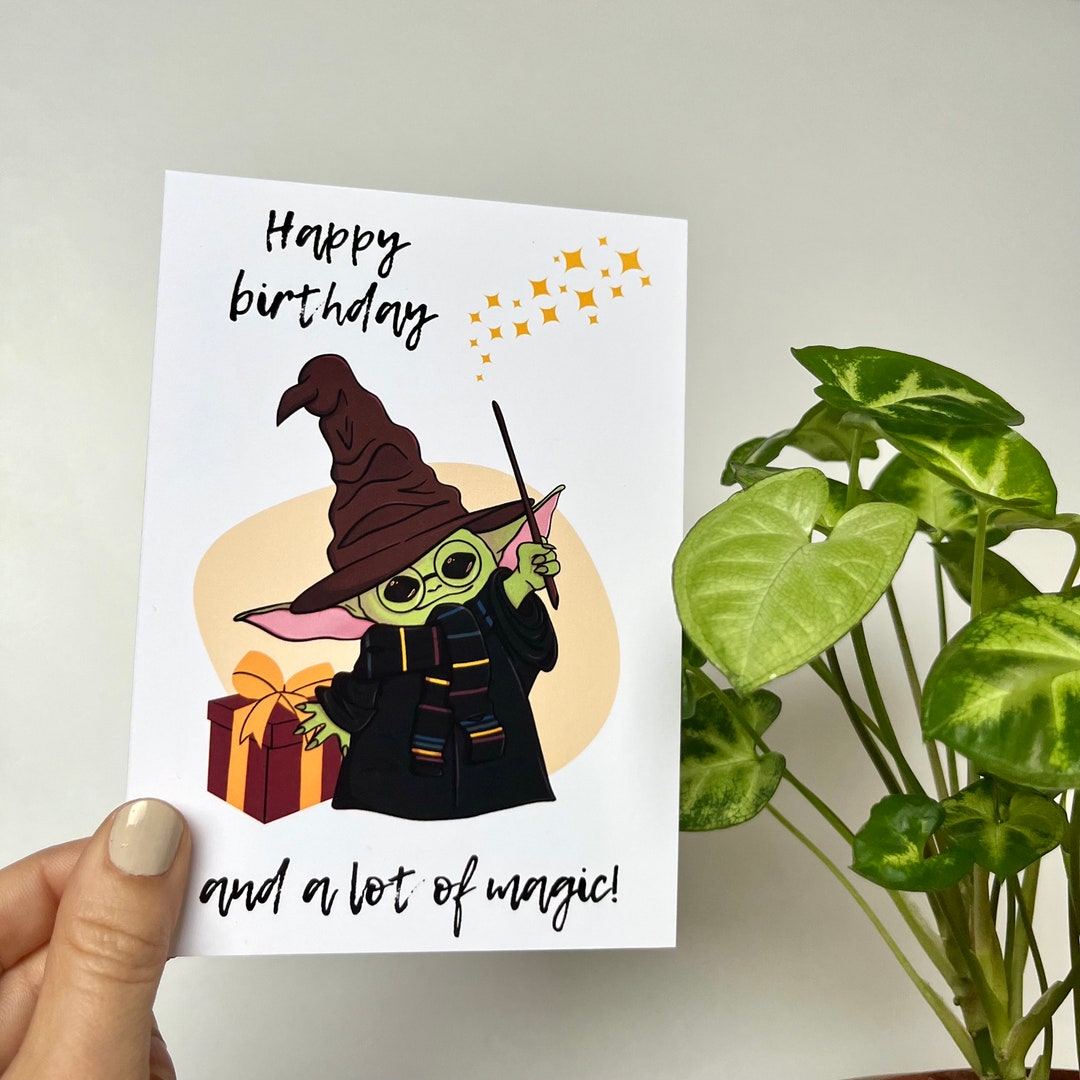 Happy Birthday Greeting Card With Grogu Harry Potter Style - Etsy