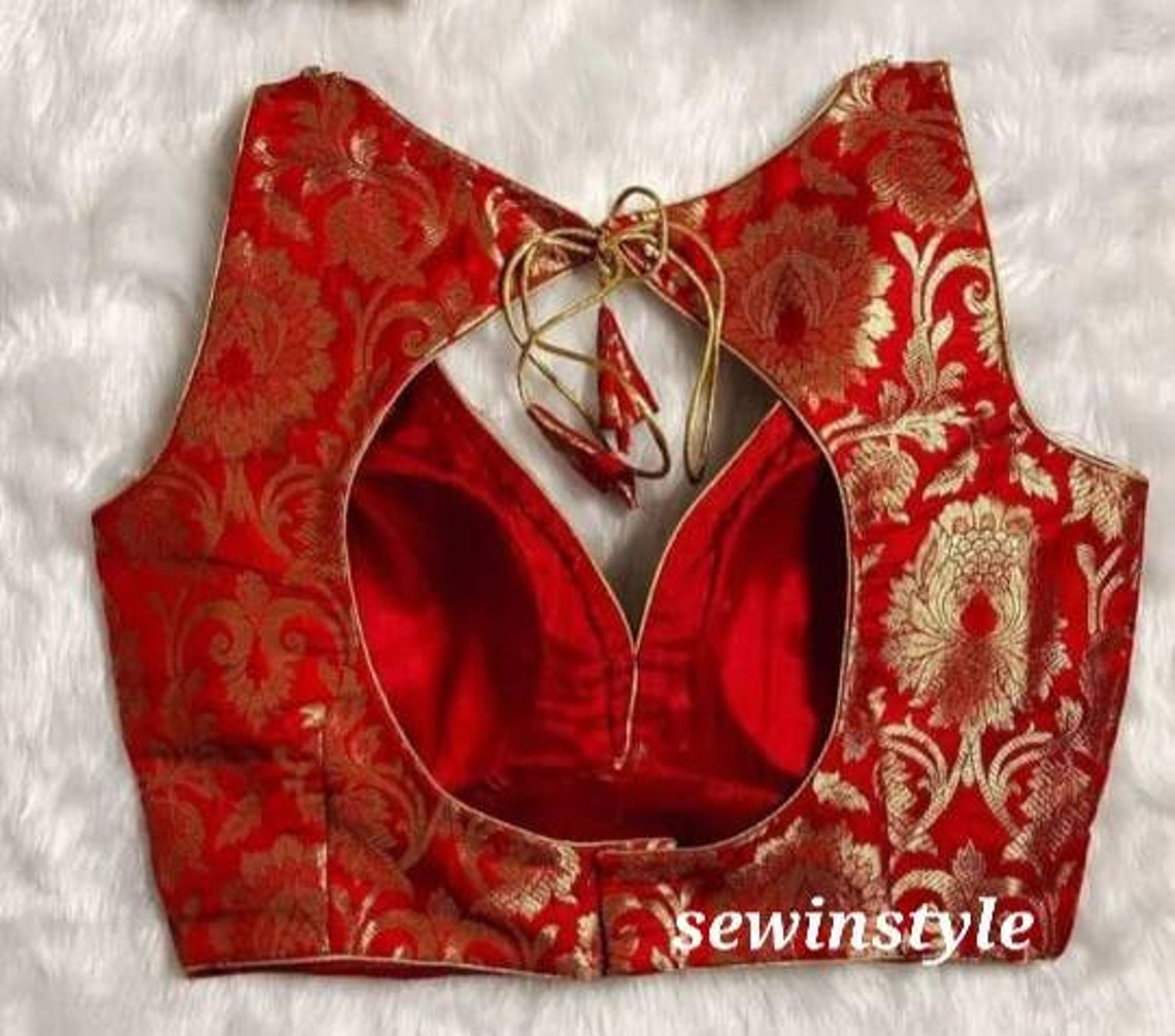 Red Brocade Blouse Sweetheart Neck Blouse Cutsleeves Blouse - Etsy