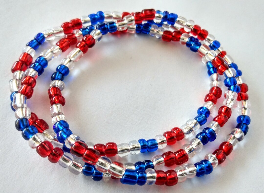 USA Flag Seed Bead Bracelets: Patriotic Stackable Set - Etsy