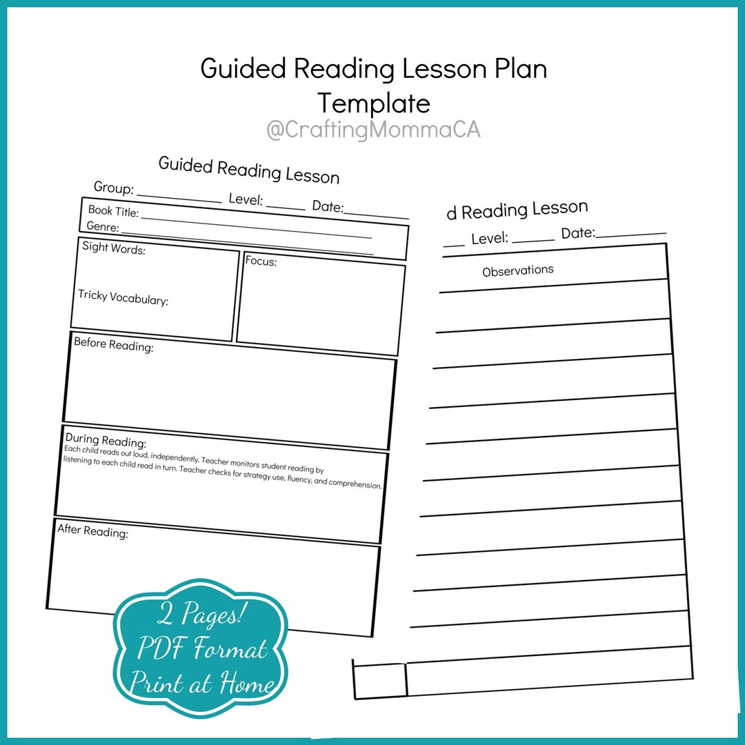 Guided Reading Lesson Plan Template PDF Downloadable Digital - Etsy
