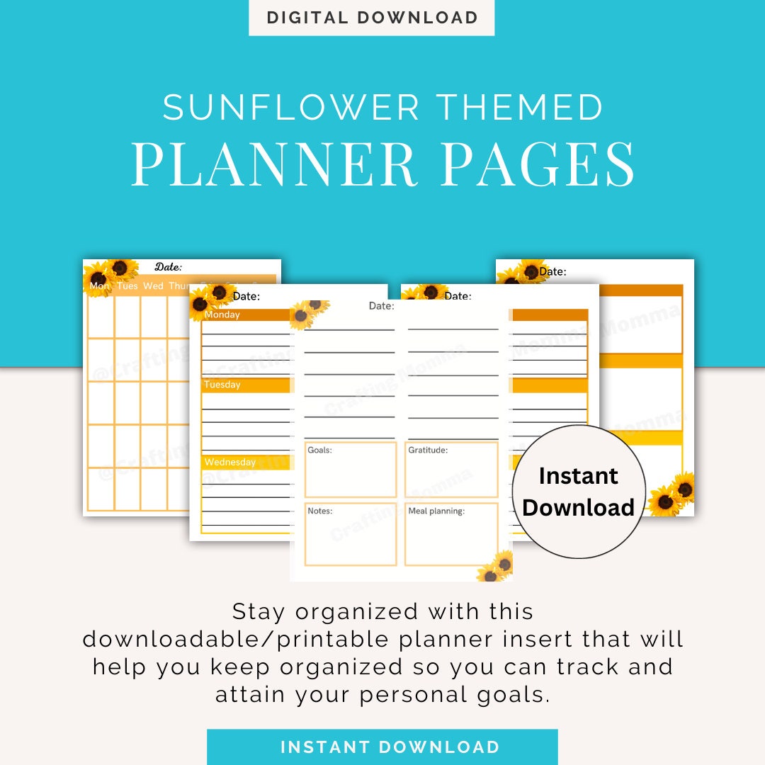 Digital Planner Sunflower Themed Printable Monthly Weekly - Etsy