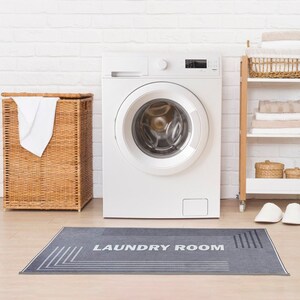 Gray Laundry Room Runner Rug, Non-slip Laundry Floor Mat, Modern Ultra ...