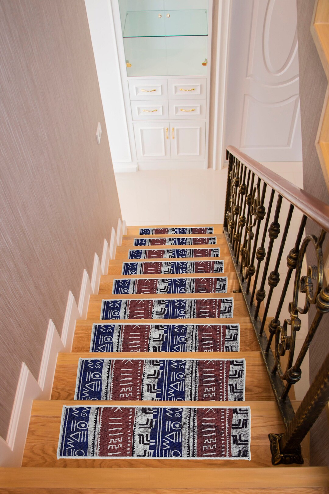 Terracotta Stair Treads Rug, Antique Stair Carpet, Geometric Stair ...