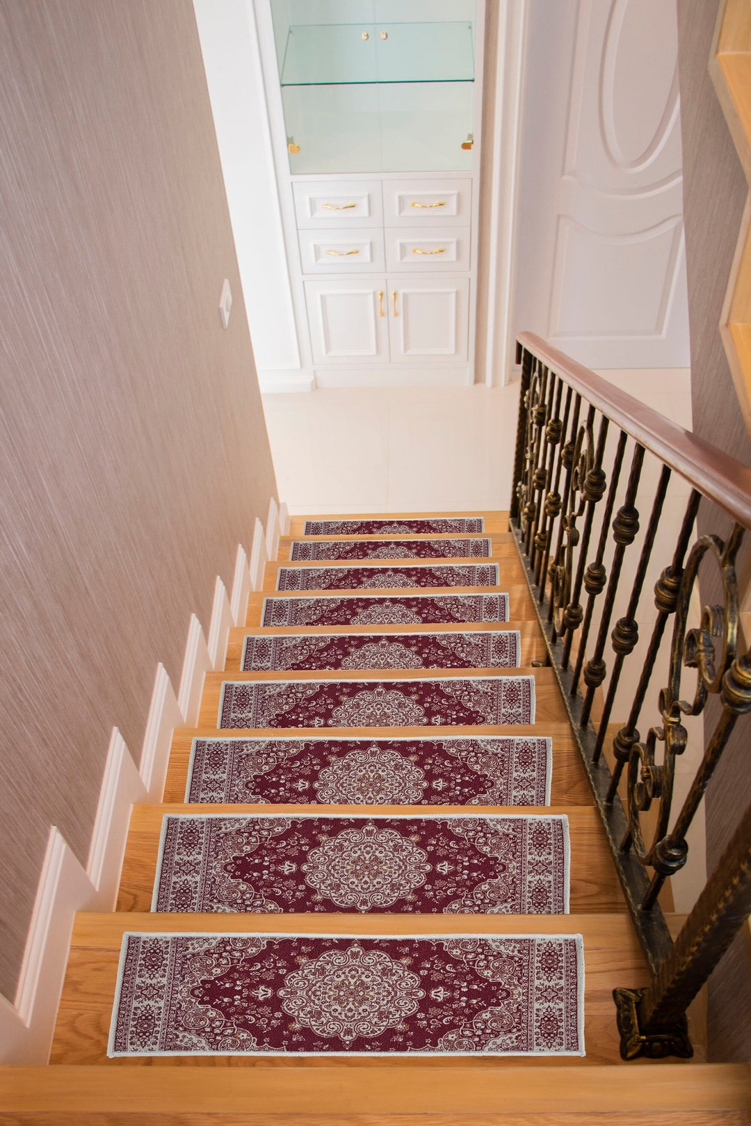 Mahal Design Stair Treads Rug, Red Stair Carpet, Classic Stair Runner ...