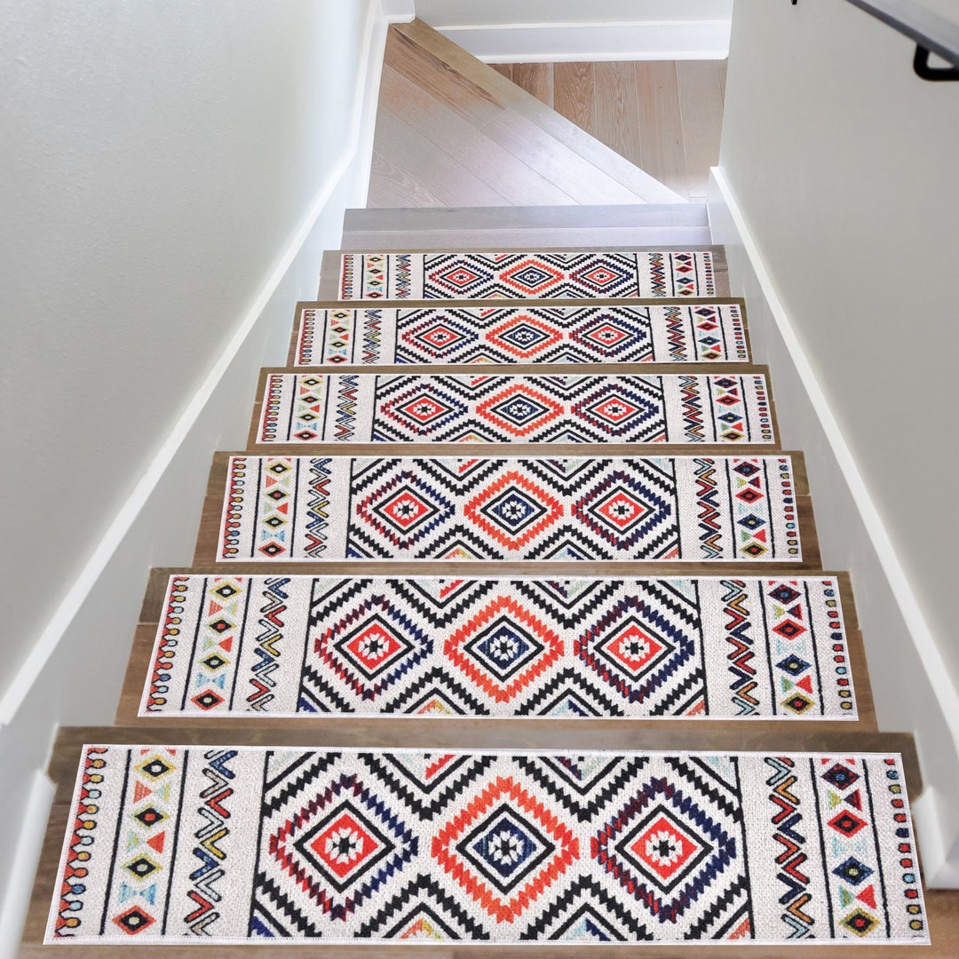 Multicolor Boho Stair Rug, Geometric Stair Treads Carpet, Modern Stair ...