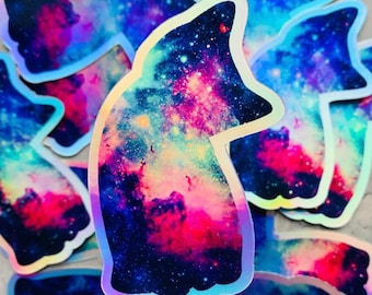 Galaxy Cat Laptop Decal, Cat Car Decal, Space Cat Silhouette Decals ...