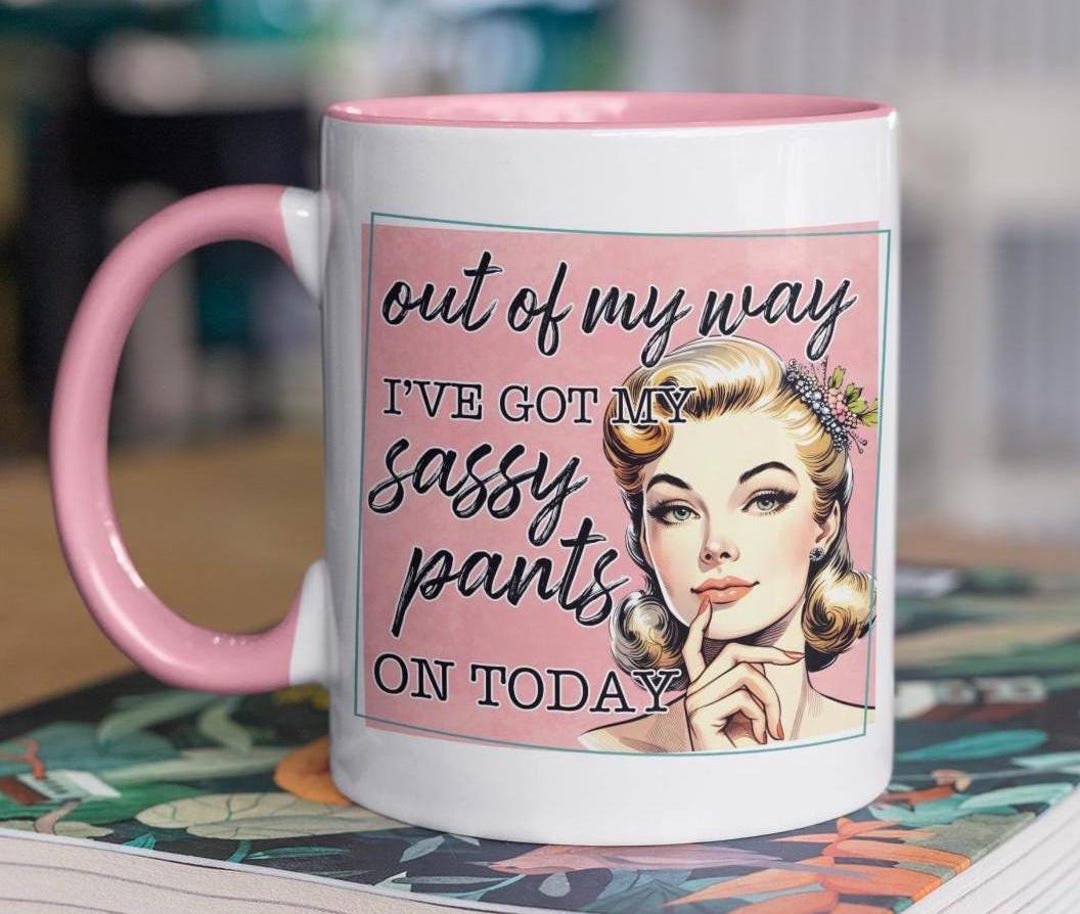 Funny Retro Coffee Mug: 'sassy Pants' Design, Pink Accent - Etsy