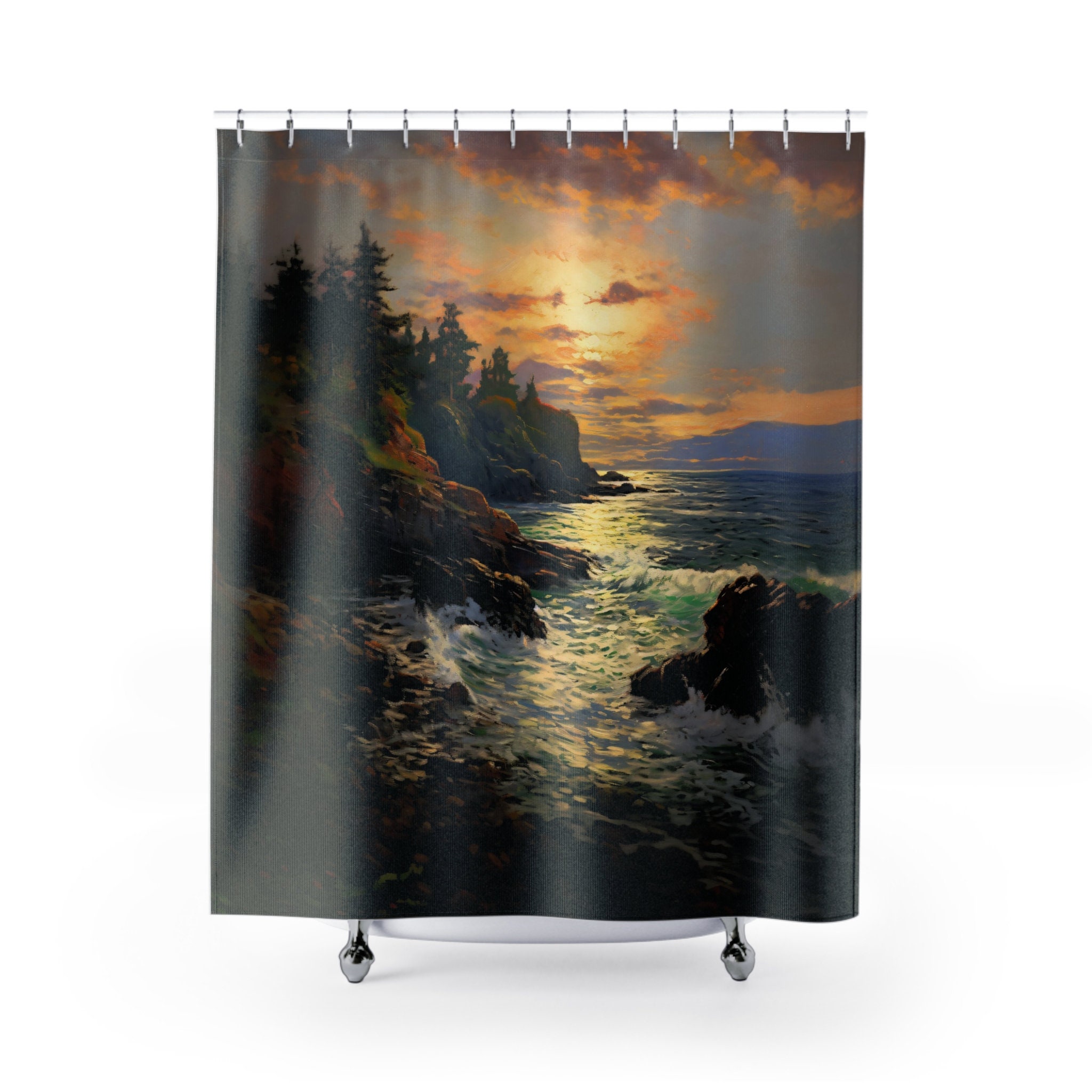 Sunkissed Shoreline Shower Curtain Rustic Nature Landscape Cabin Decor ...