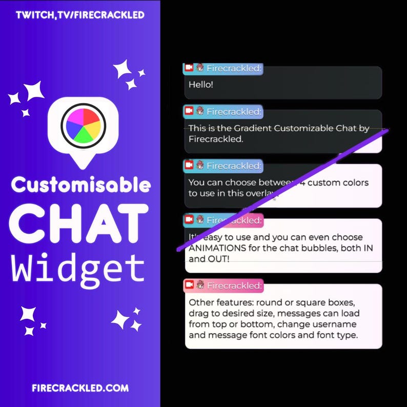 Customizable Gradient Twitch Chat Widget Animated Works With OBS Studio ...